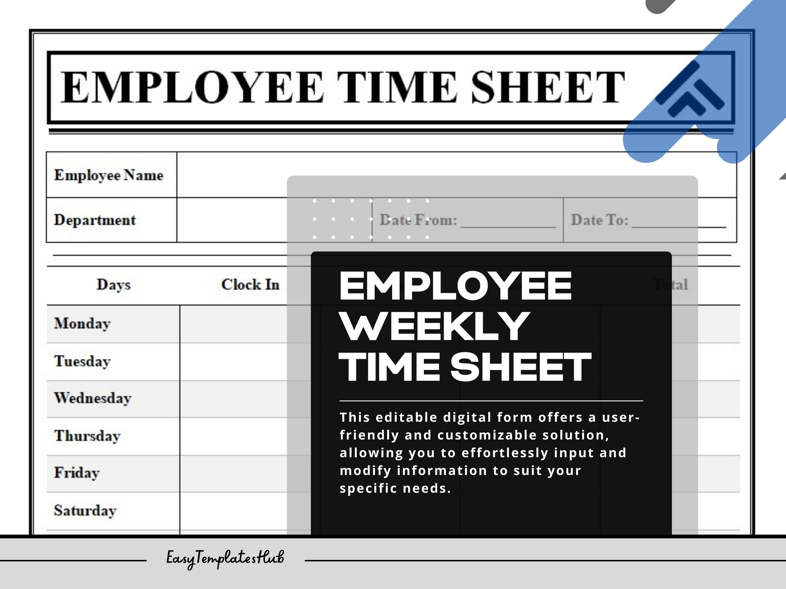 Professional Employee Weekly Time Sheet, Employee Time Sheet, Student ...