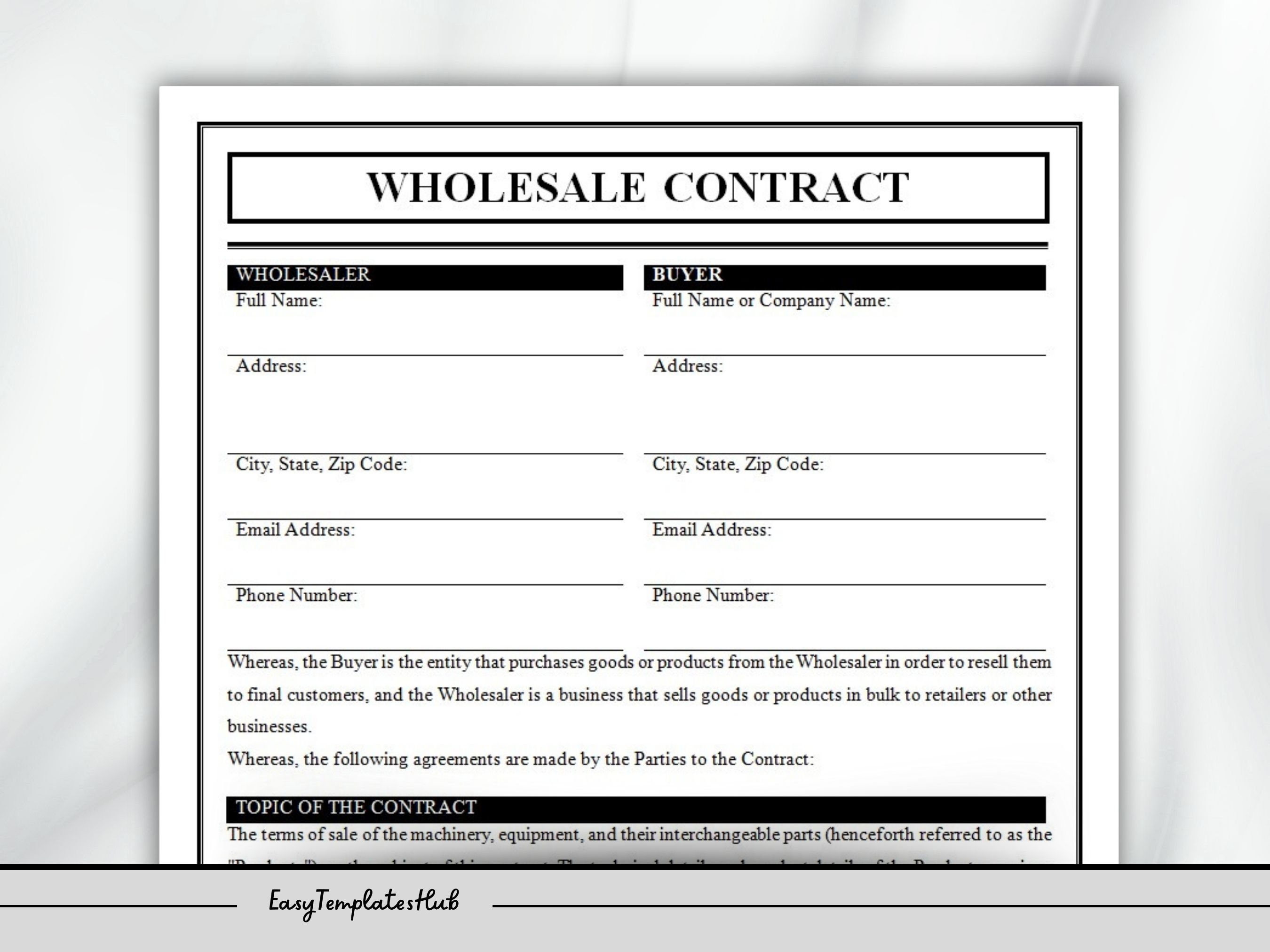 Wholesale Contract Template, Wholesale Contract Agreement, Wholesale ...