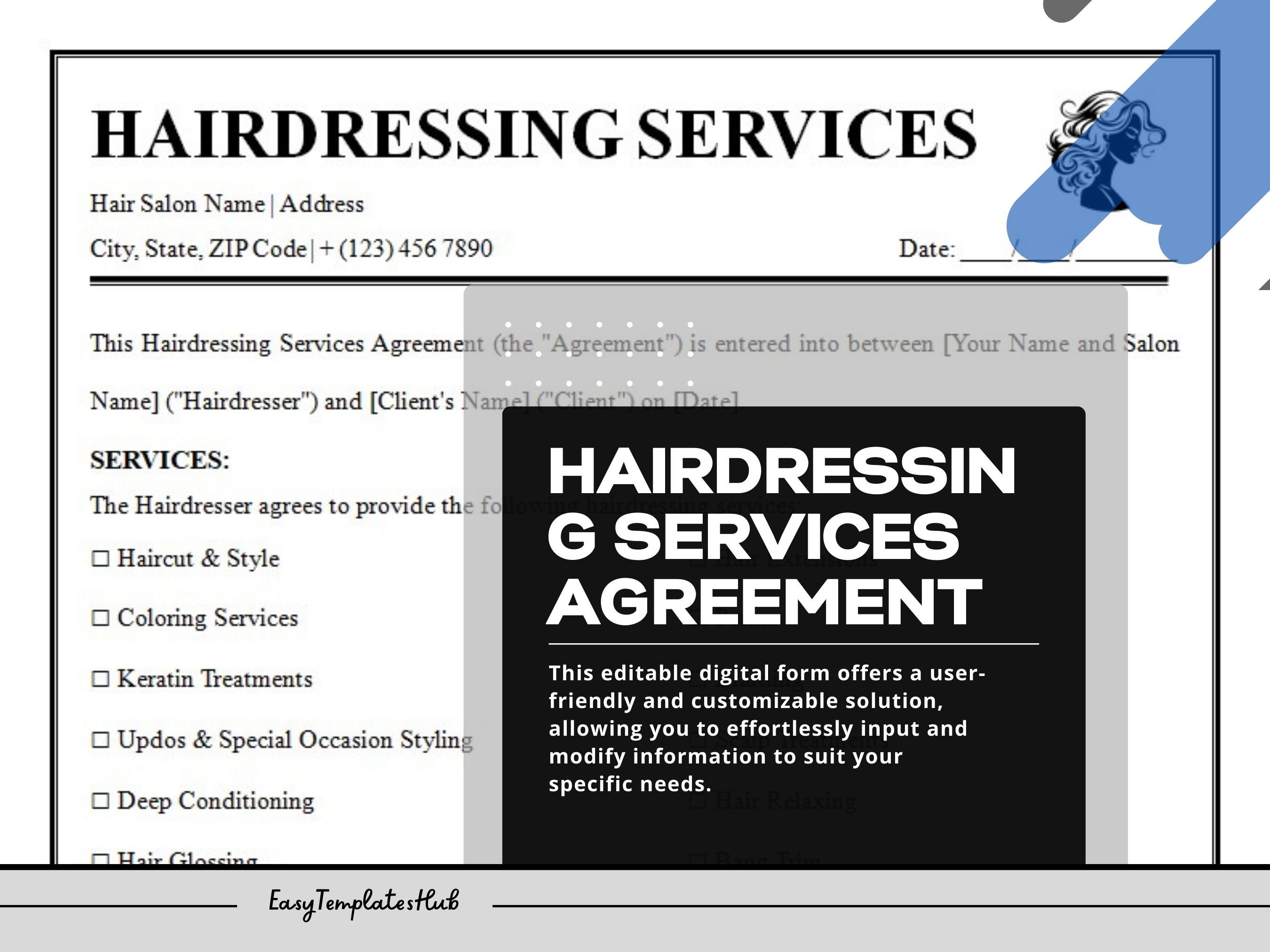 Hairdressing Service Agreement, Hairstylist Contract, Hairdressing Form ...