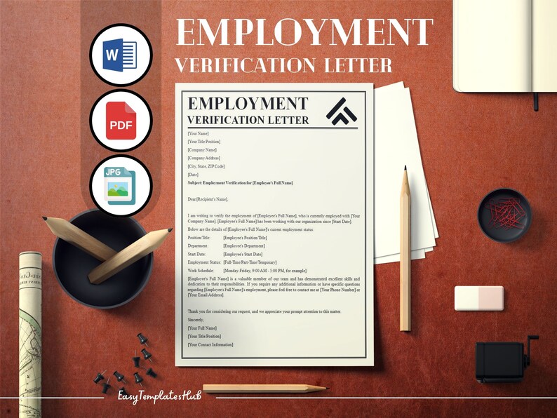 Professional Employment Verification Letter, Editable Employee ...