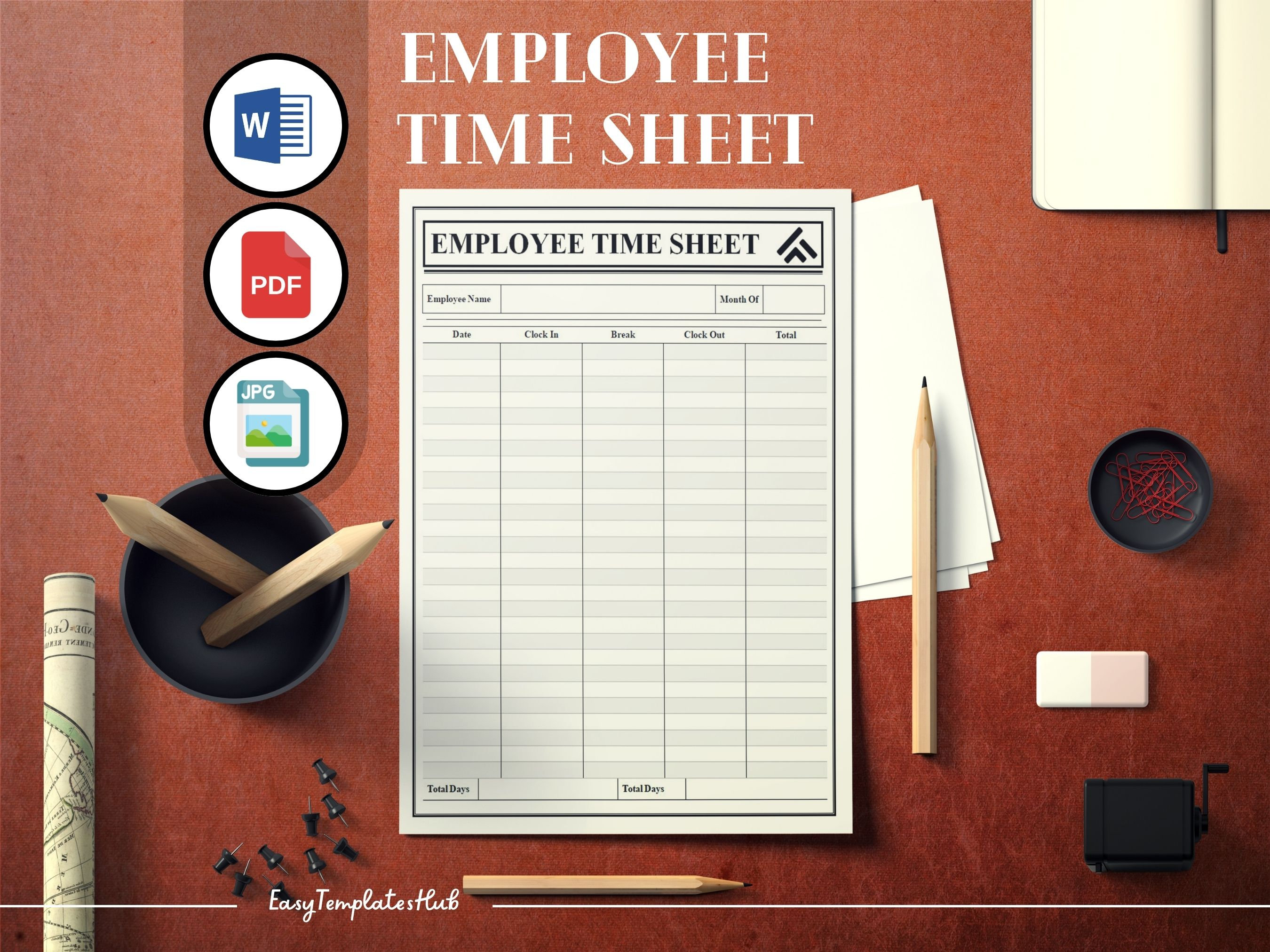 Employee Time Sheet, Employee Timekeeping Sheet, Printable Timesheet ...