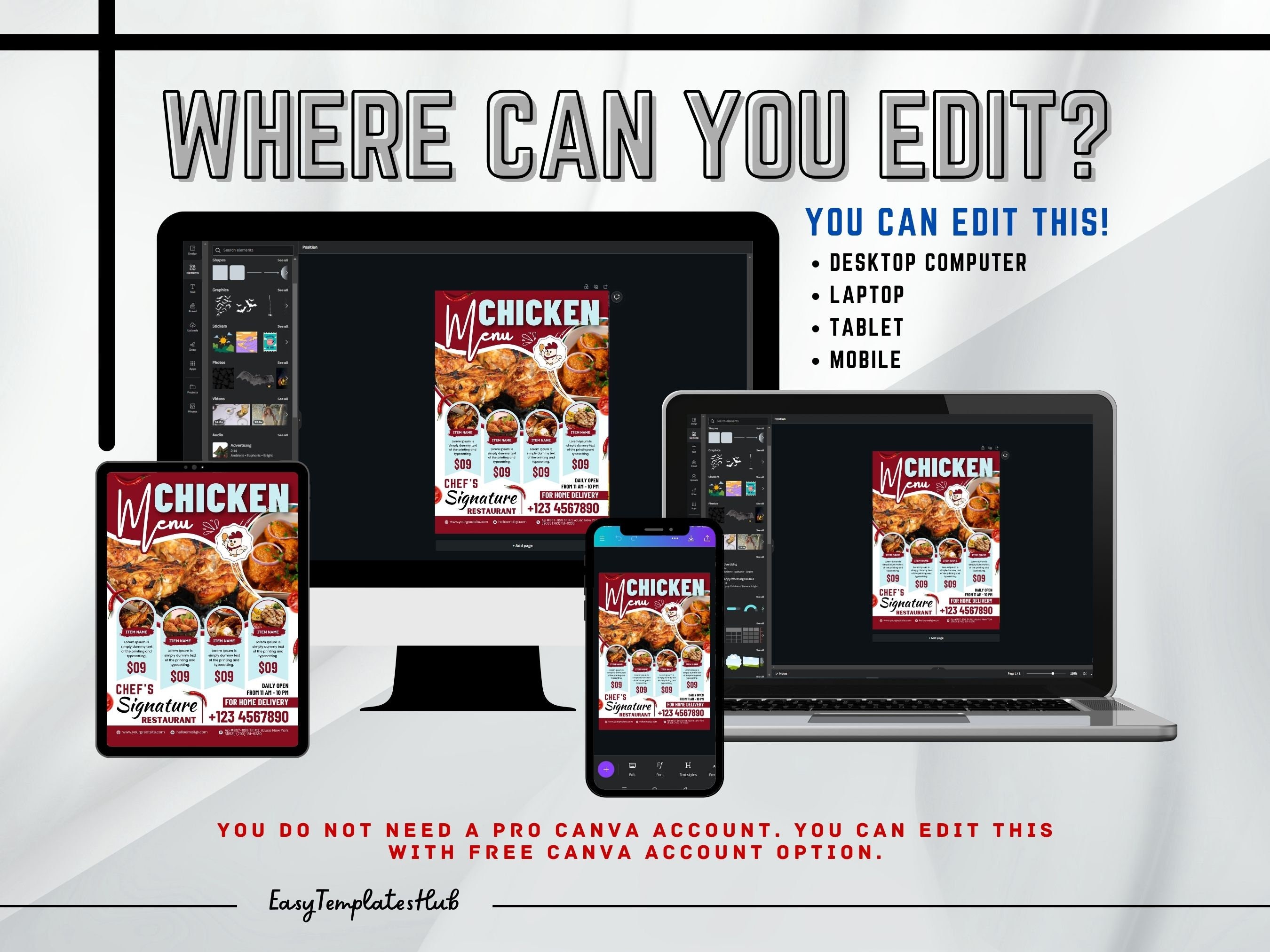 Chicken Dinner Flyer, Fry Chicken Food Menu, Editable Restaurant Menu ...