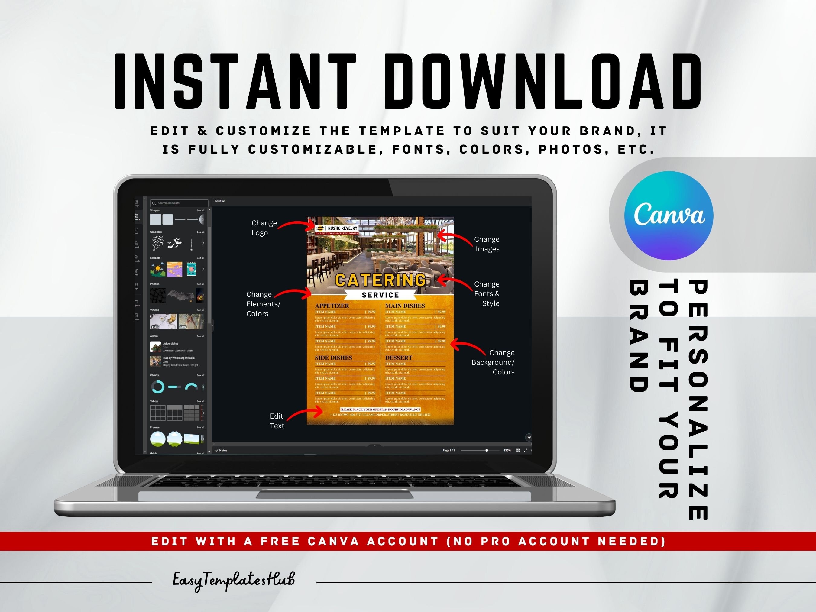 Editable Restaurant Menu, Catering Menu, Catering Price List, Catering ...