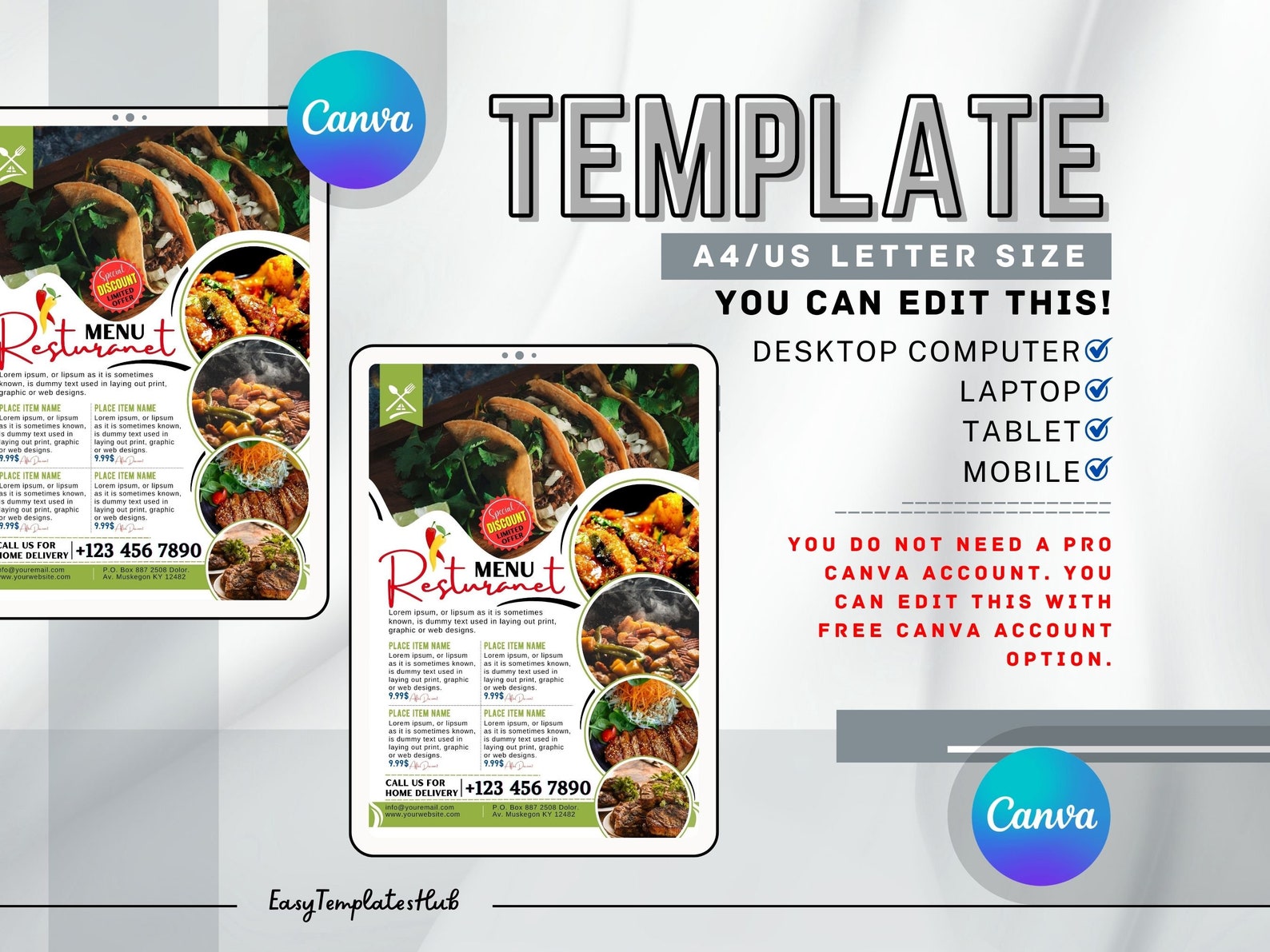 Editable Food Flyer Template, Food Menu Flyer, Restaurant Menu Template ...