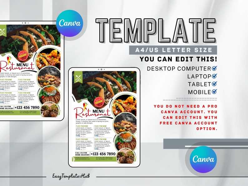 Editable Food Flyer Template, Food Menu Flyer, Restaurant Menu Template ...
