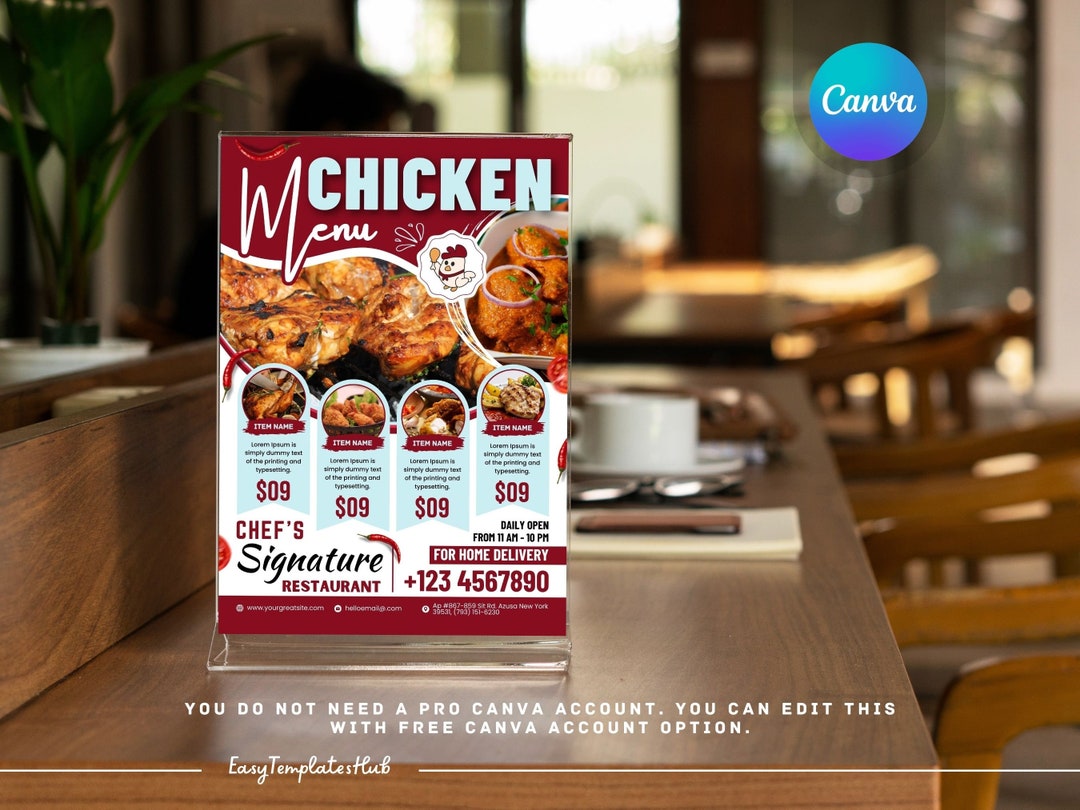 Chicken Dinner Flyer, Fry Chicken Food Menu, Editable Restaurant Menu ...