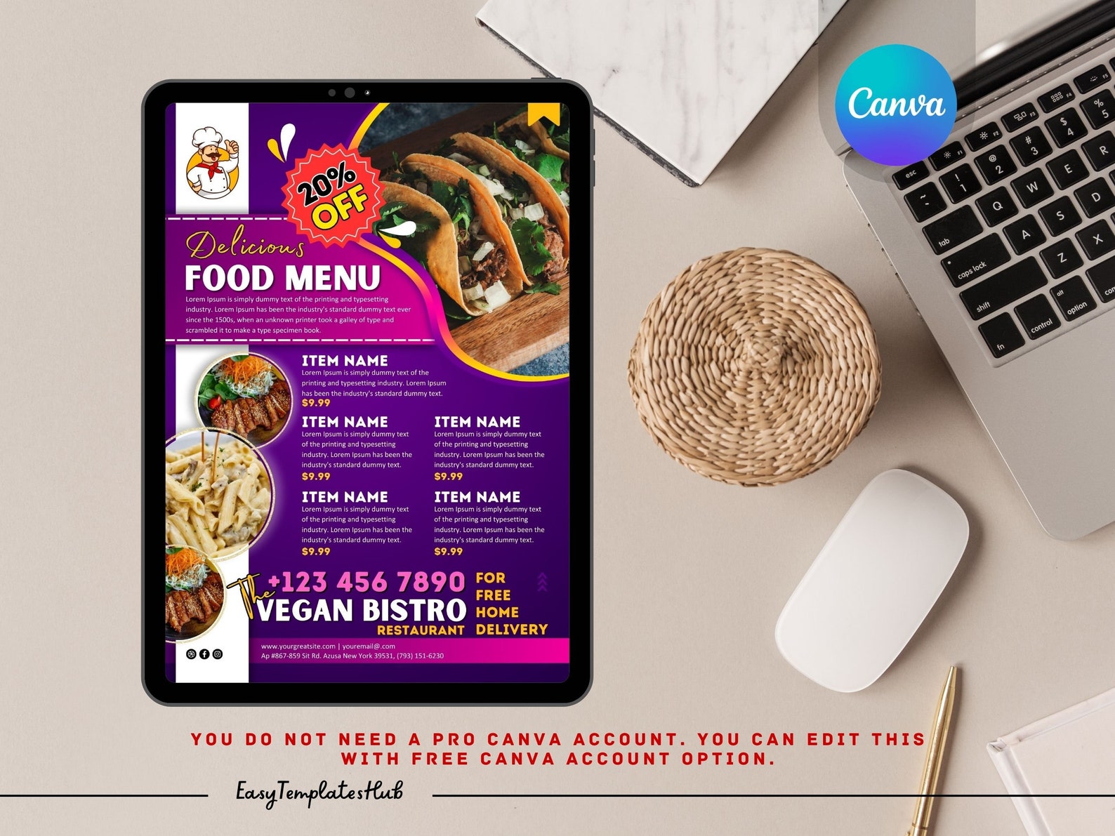 Bistro Restaurant Menu Template, Vegan Bistro Flyer, Food Menu Template ...