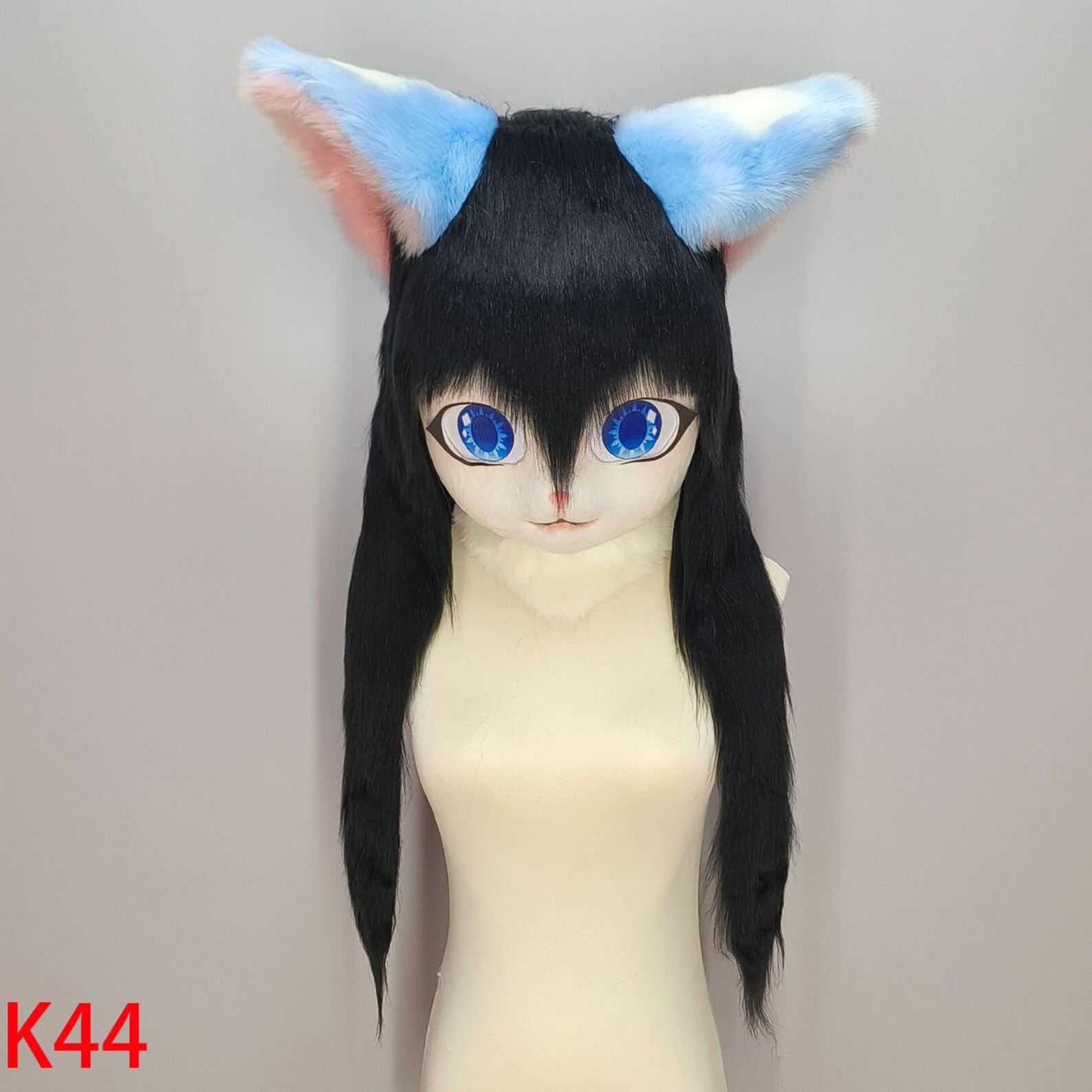 Furry Cosplay Mask Head With Black Hair Kig Kemono Mask - Etsy Australia