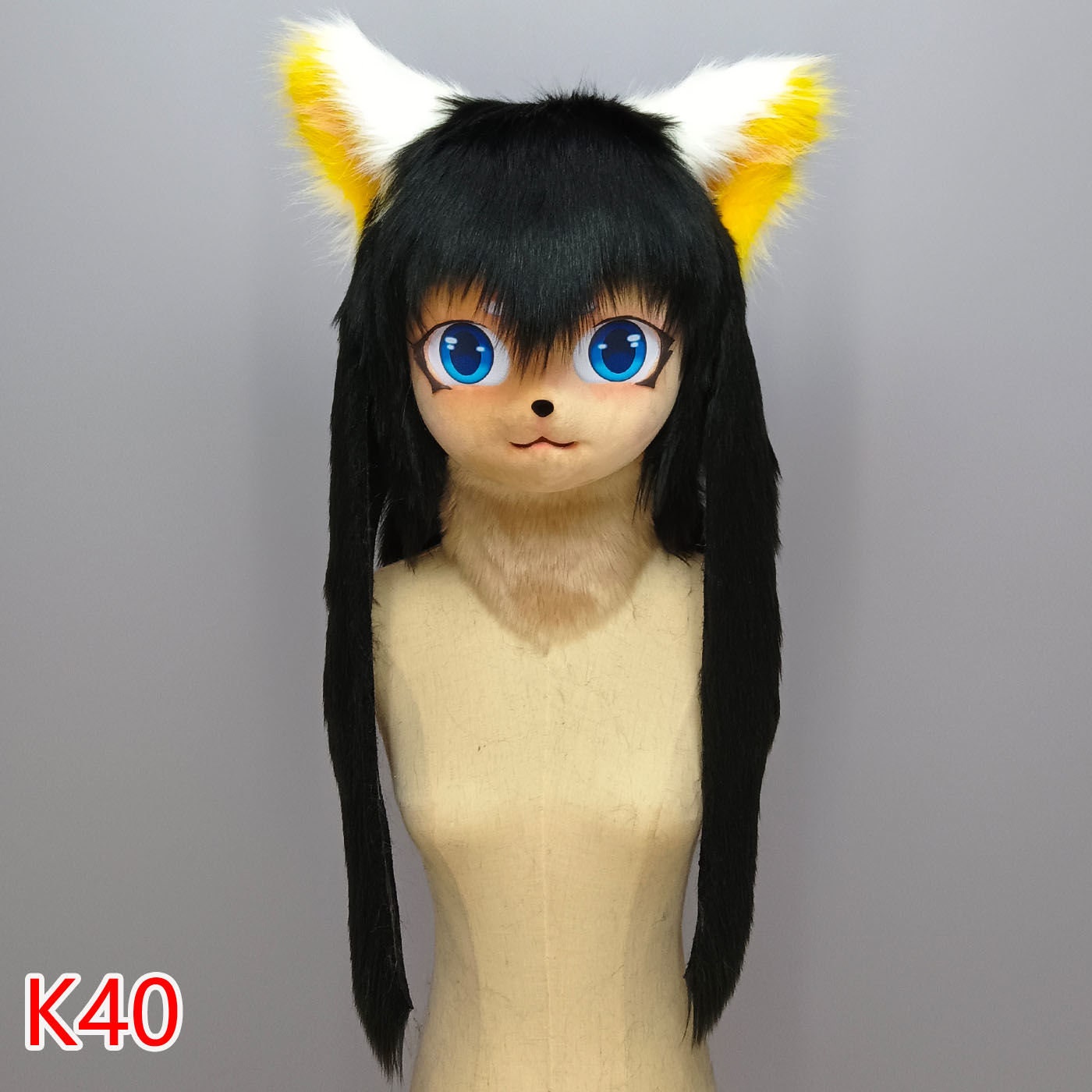 Furry Cosplay Mask Head With Black Hair Kig Kemono Mask - Etsy