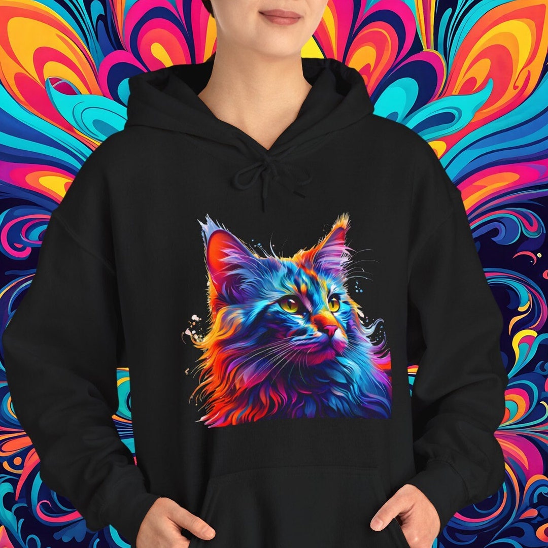 Psychedelic Weirdcore Cat Sweatshirt Trippy Shirt Neon Art Alt Clothing ...