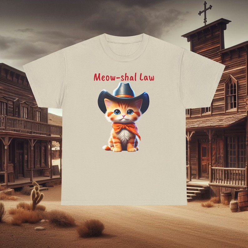 Meow-shal Law T-shirt Cowboy Cat Tshirt Funny Cute Gift Ironic ...