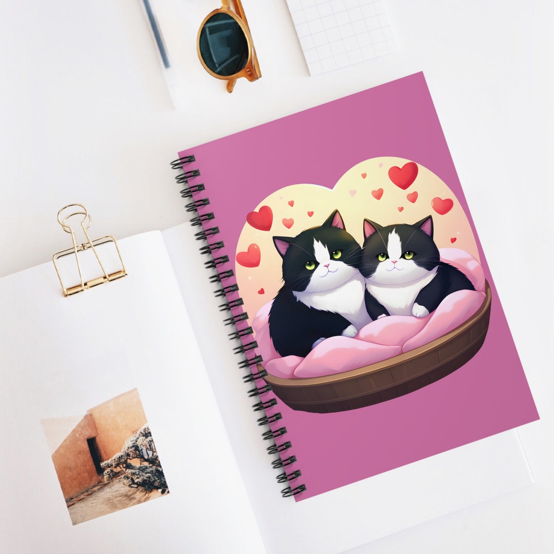 Valentine's Cute Tuxedo Cat Notebook, Catful Petful, Cat Journal ...
