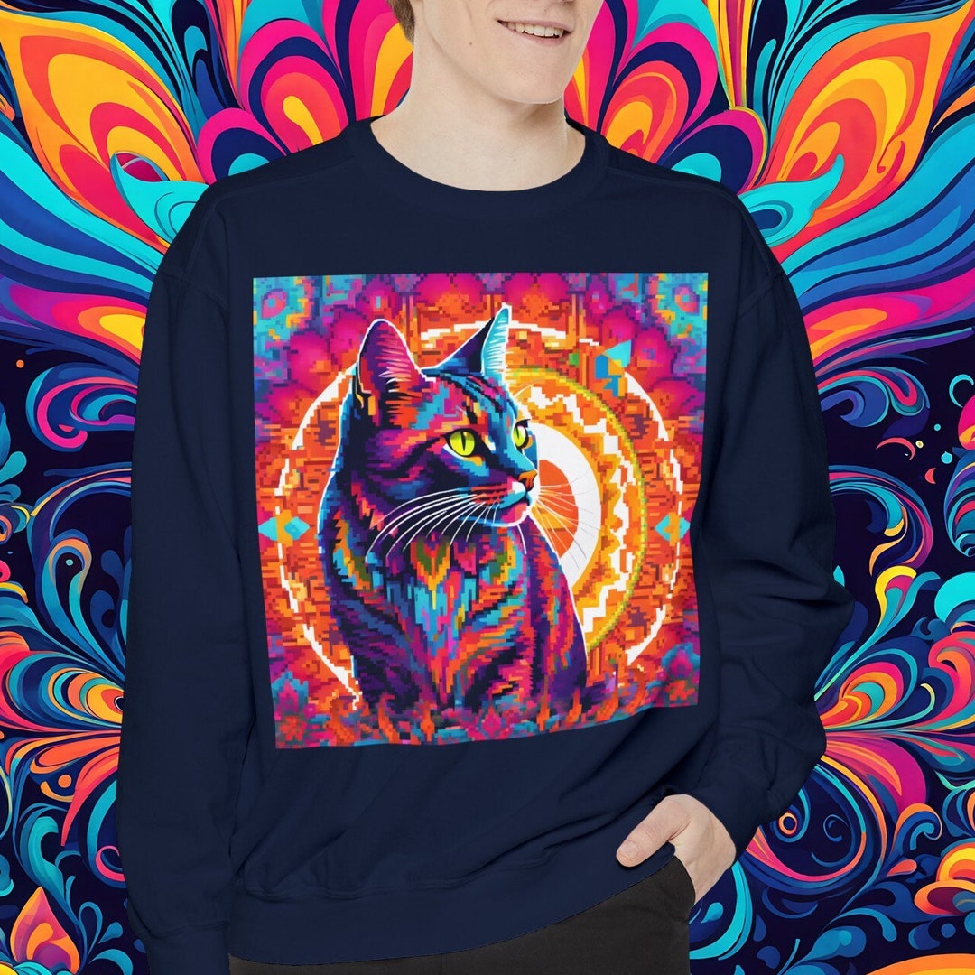 Psychedelic Weirdcore Cat Sweatshirt Trippy Shirt Spiral Neon Art Alt ...