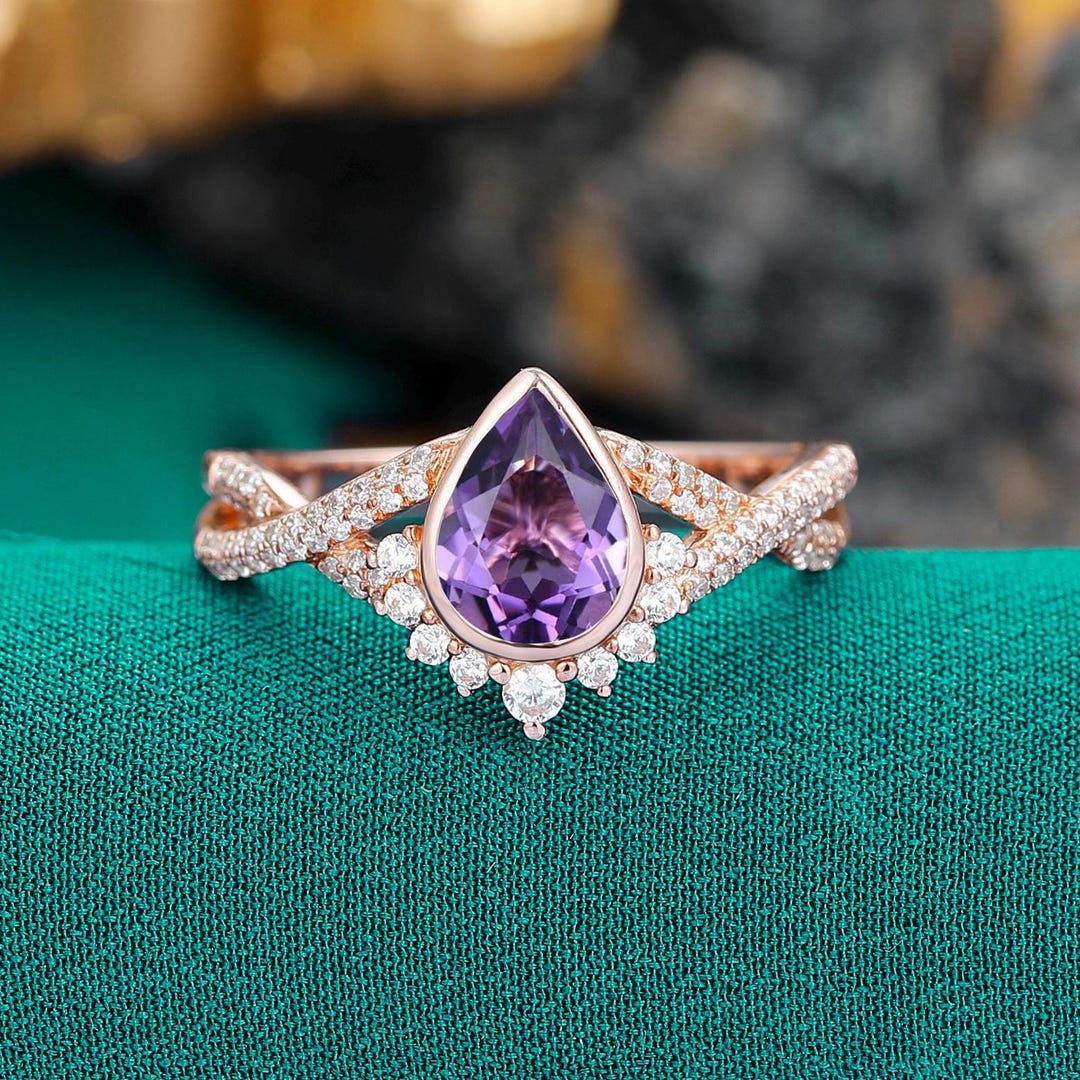 Vintage Bezel Set Purple Amethyst Engagement Ring Natural Amethyst ...