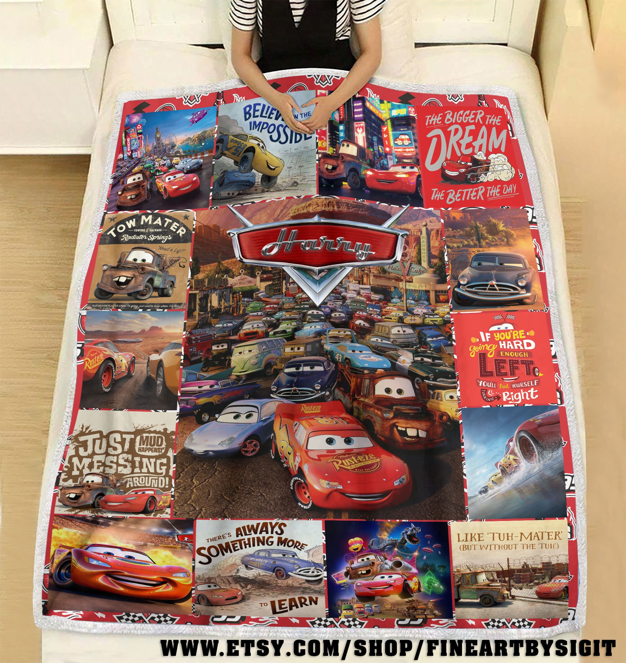 Personalized Pixar Cars Blanket, Lightning Mcqueen Fleece Mink Sherpa ...