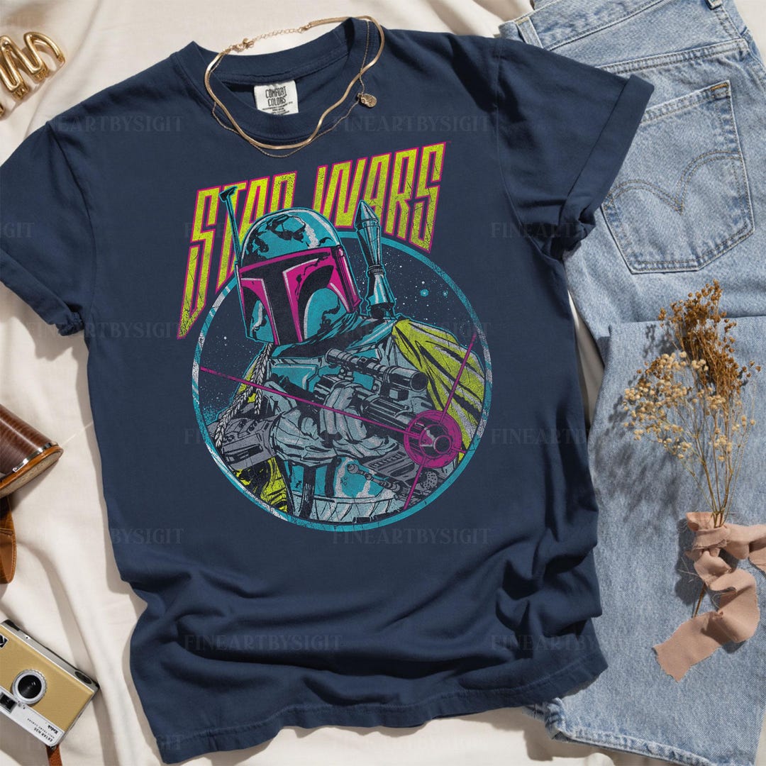 Star Wars Boba Fett Neon Blaster Vintage Graphic C2 Shirt, Star Wars ...