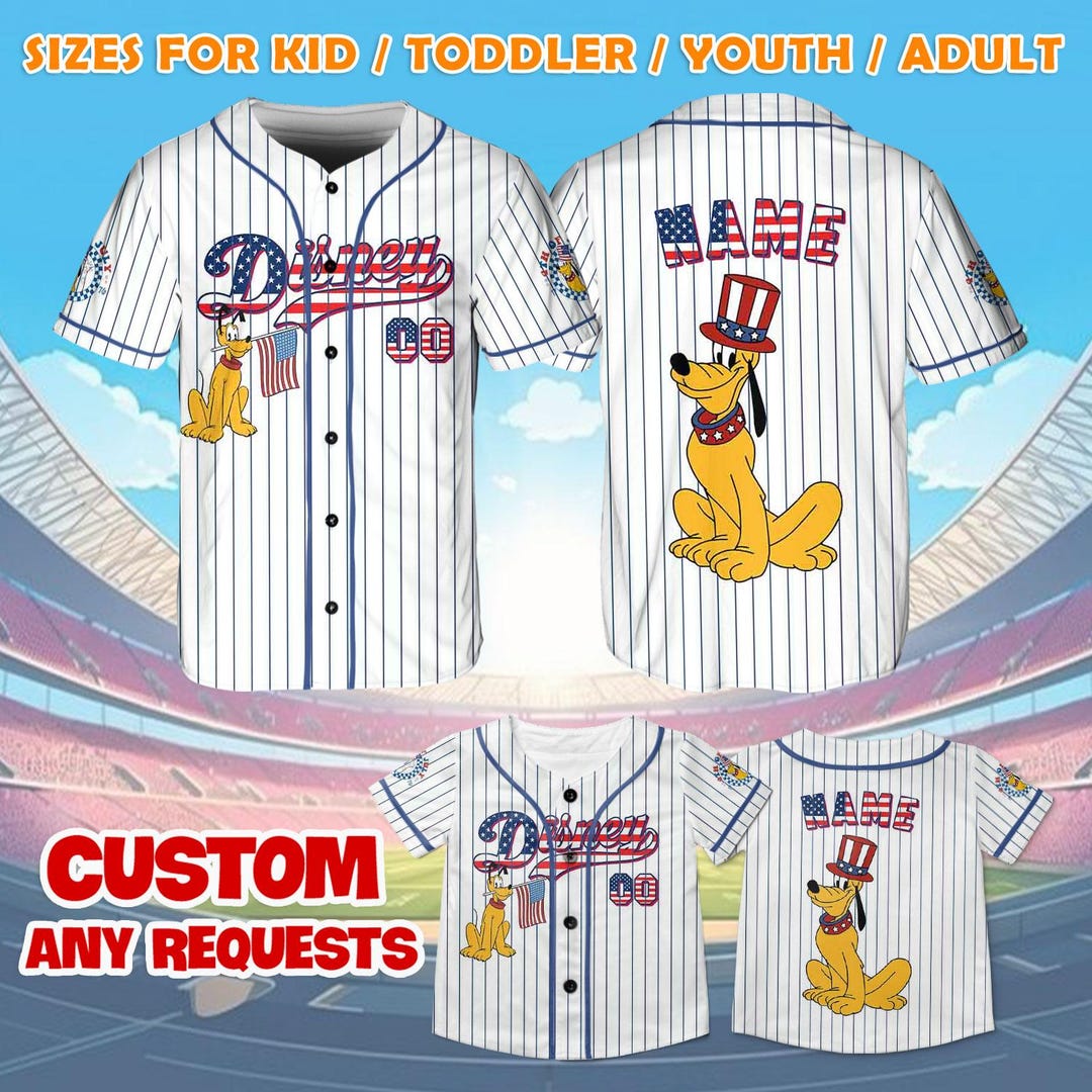 Disney Pluto 4th of July Jersey Shirt, Mickey and Friends Baseball ...
