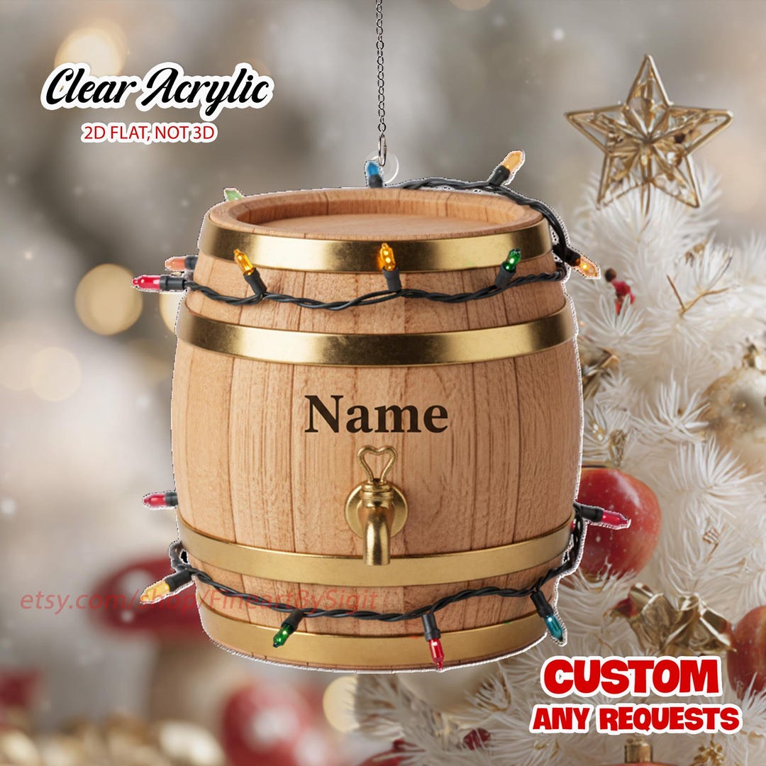 Wooden Keg Acrylic Ornament, Personalized Custom Name Brewer Gift, Beer ...