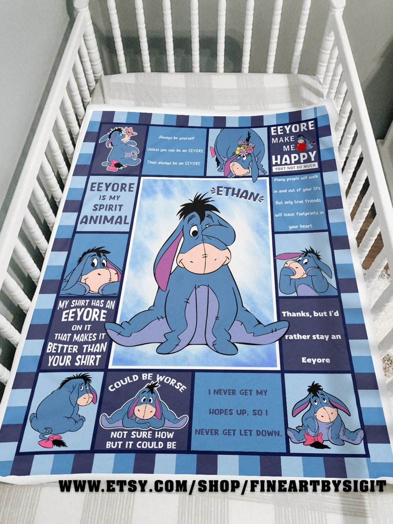 Personalized Winnie the Pooh Eeyore Blanket, Eeyore Baby Name Blanket ...