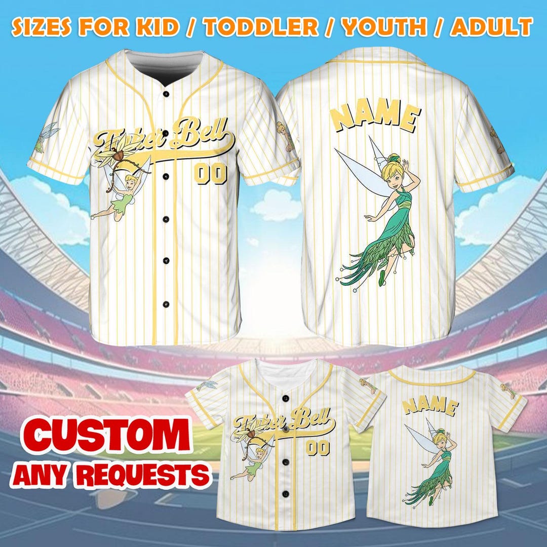 Fairies Tinker Bell Jersey Shirt, Disney Fairies Baseball Jersey ...