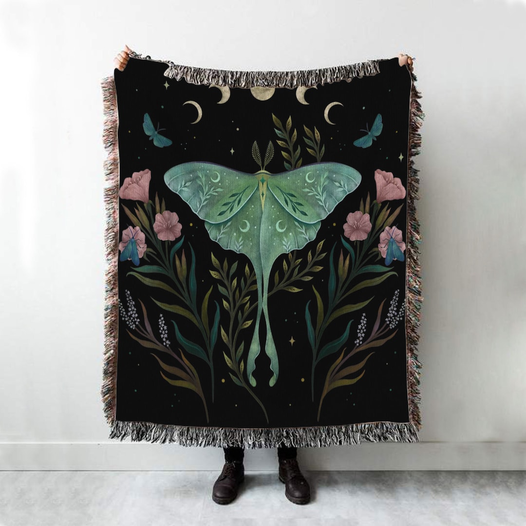 Cottagecore Aesthetic Moon Phases Luna Moth Woven Throw Dark - Etsy