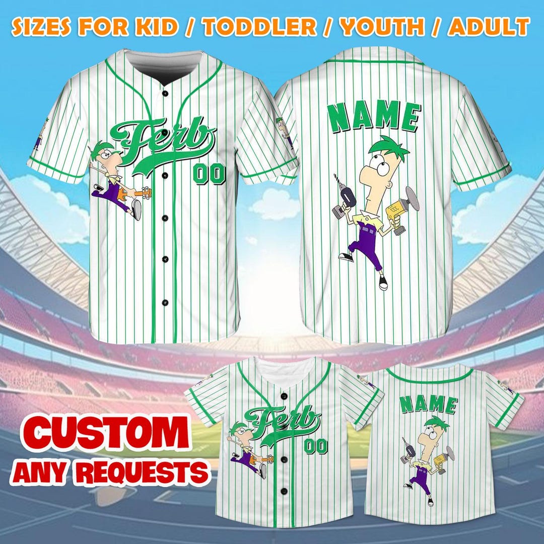 Ferb Fletcher Jersey, Phineas and Ferb Baseball Jersey, Ferb Fletcher ...