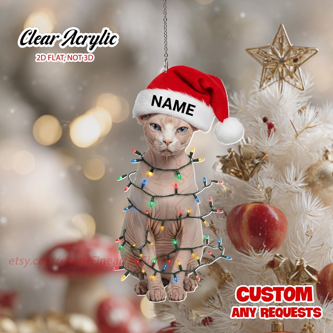 Sphynx Cat Acrylic Ornament, Personalized Custom Name Sphynx Mom Gift ...