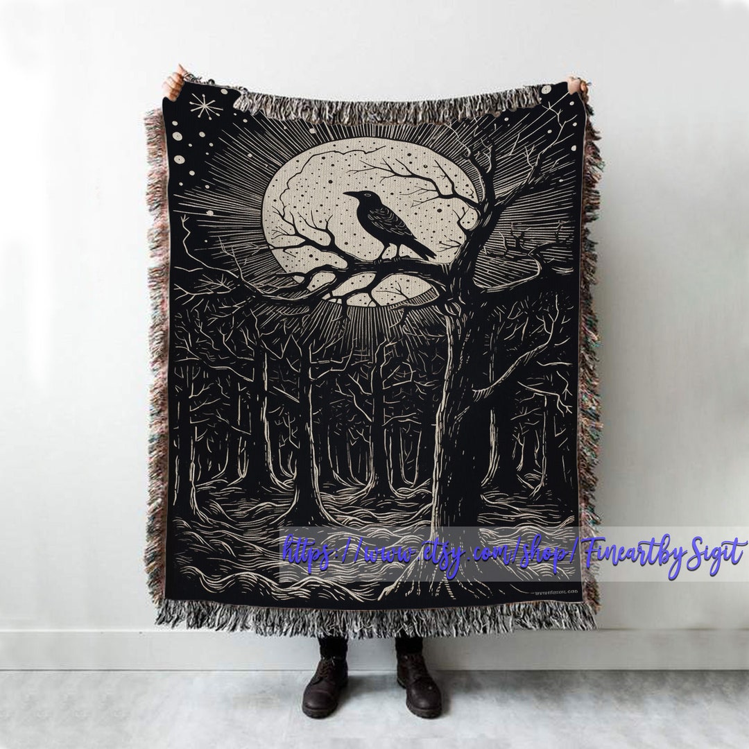 Black Crow in the Forest Dark Fantasy Blanket Dark - Etsy
