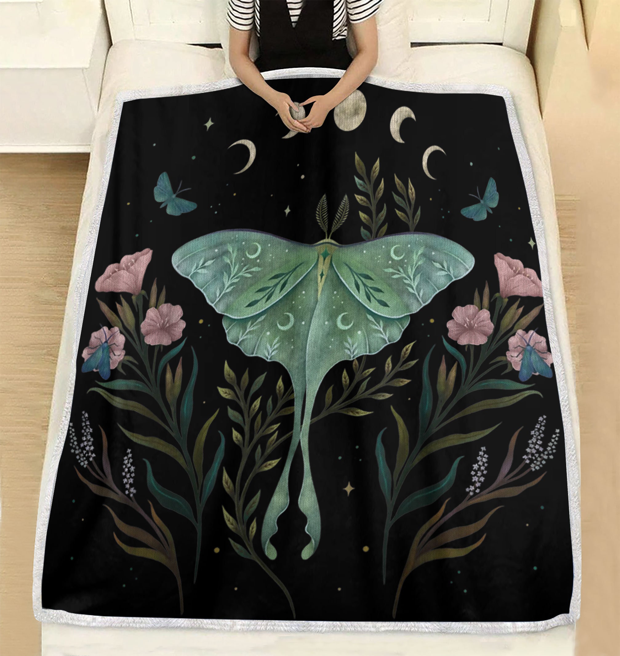 Cottagecore Aesthetic Moon Phases Luna Moth Woven Throw Dark - Etsy