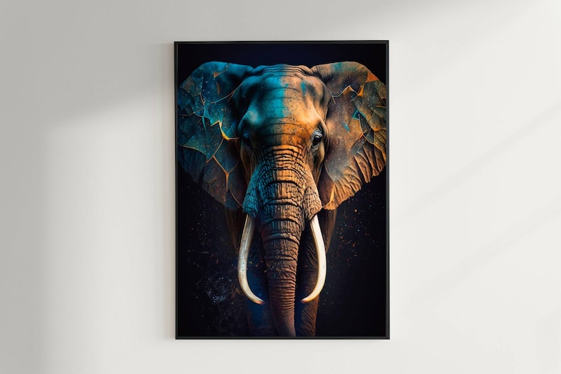 Elephant Print, Digital Art Elephant Head Portrait, Home Decor, Wall ...