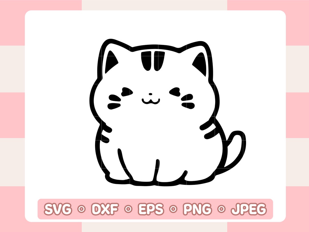 Cute Cat Outline SVG File Kawaii Svg Cat Design Cute Cat - Etsy
