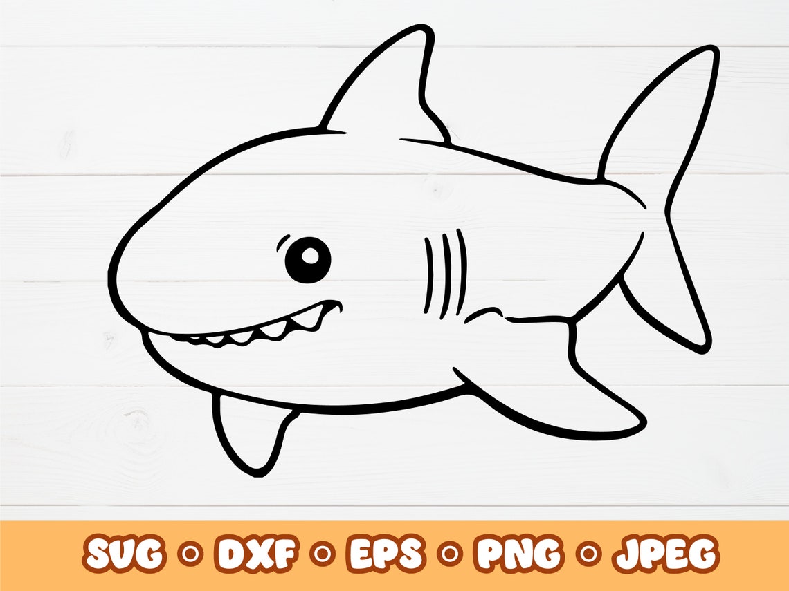 Cute Shark SVG Shark Outline Svg, Vector, Png Transparent Background ...