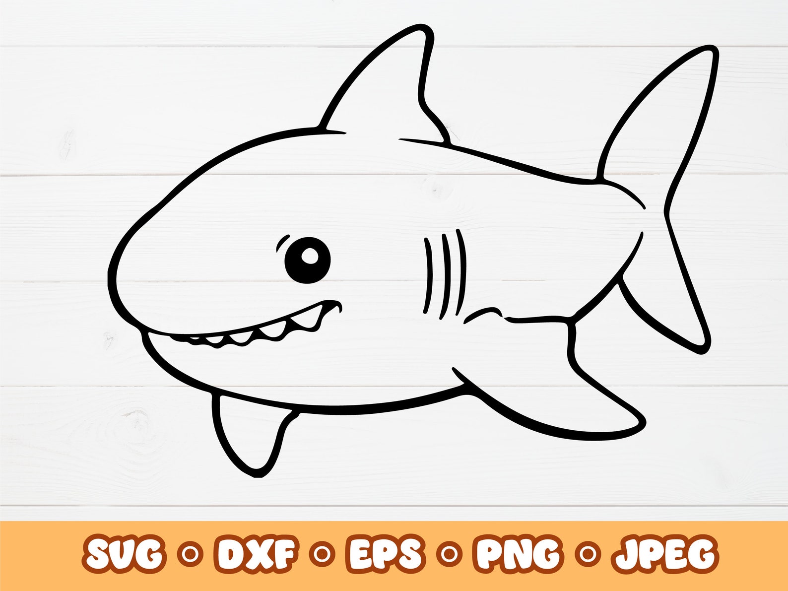 Cute Shark SVG Shark Outline Svg, Vector, Png Transparent Background ...