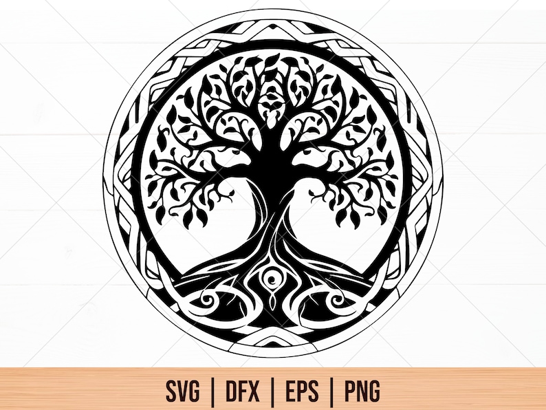 Yggdrasil SVG File Norse World Tree Cut File Tree of Life Black, Silver ...