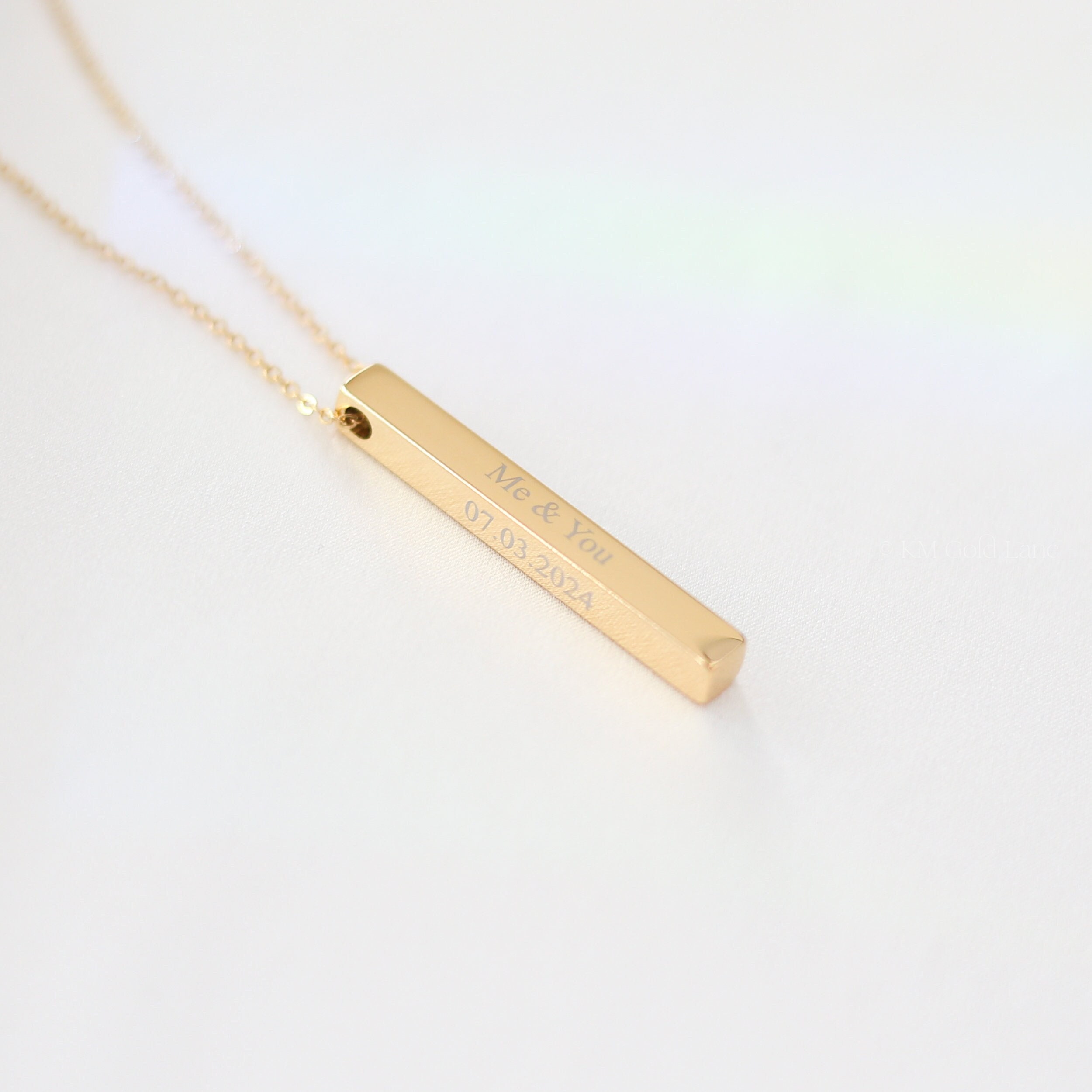 Vertical Bar Necklace, Engraved Bar Rectangle Charm Necklace, Custom ...
