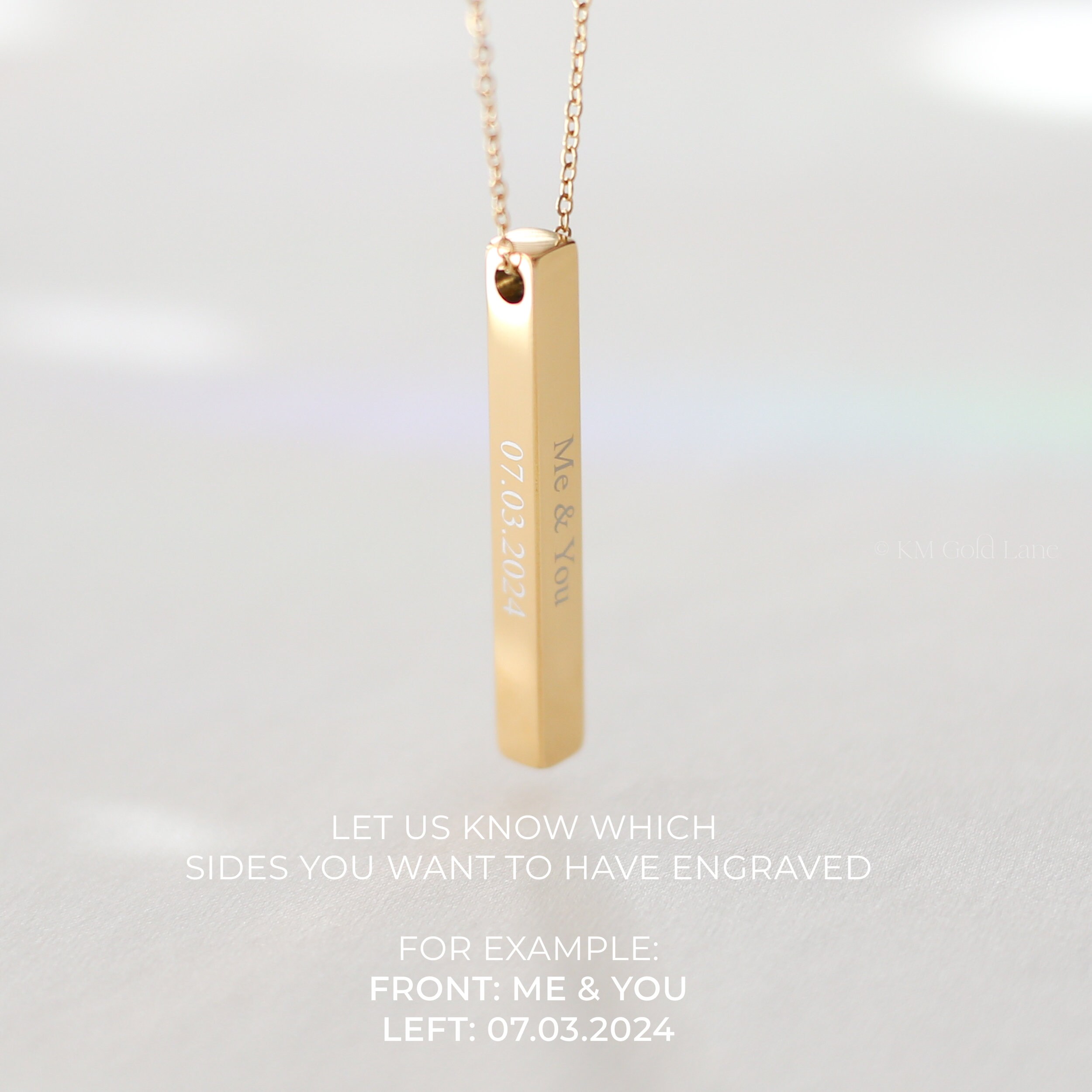 Vertical Bar Necklace, Engraved Bar Rectangle Charm Necklace, Custom ...