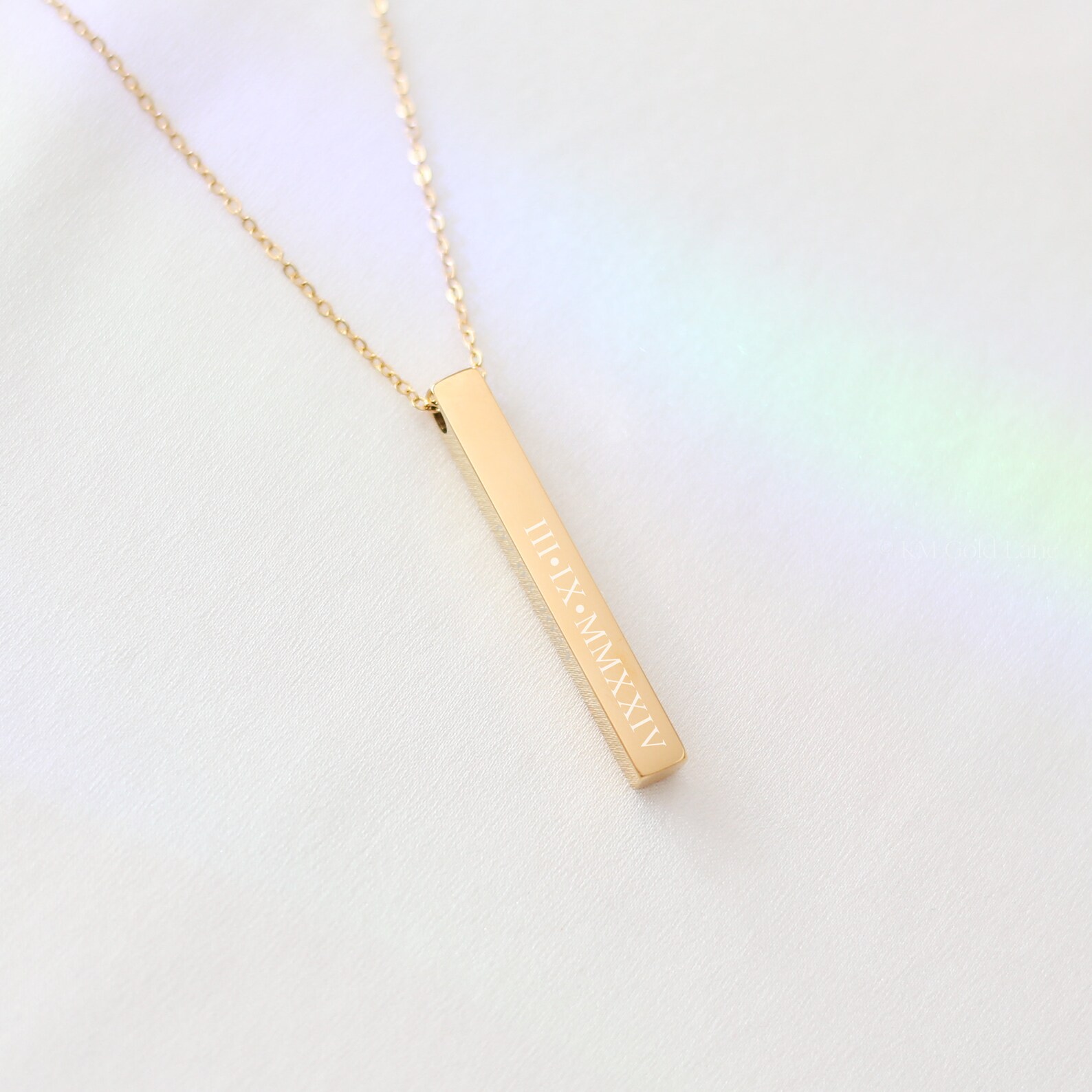 Vertical Bar Necklace, Engraved Bar Rectangle Charm Necklace, Custom ...