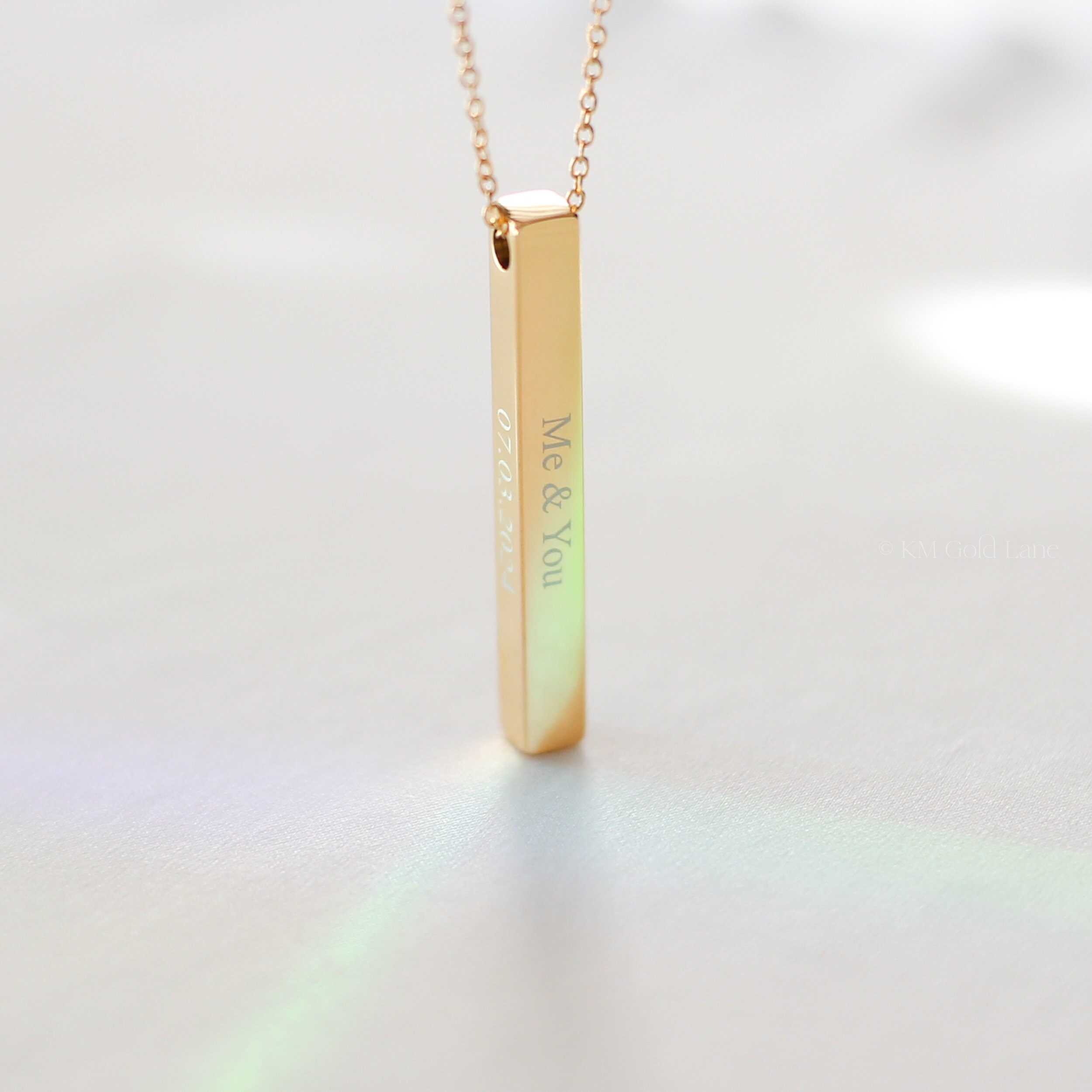 Vertical Bar Necklace, Engraved Bar Rectangle Charm Necklace, Custom ...