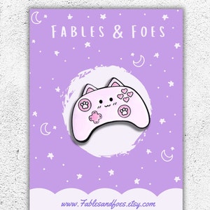 Cute Pink and White Kawaii Gamer Girl Cat Controller Enamel Pin Kitty ...