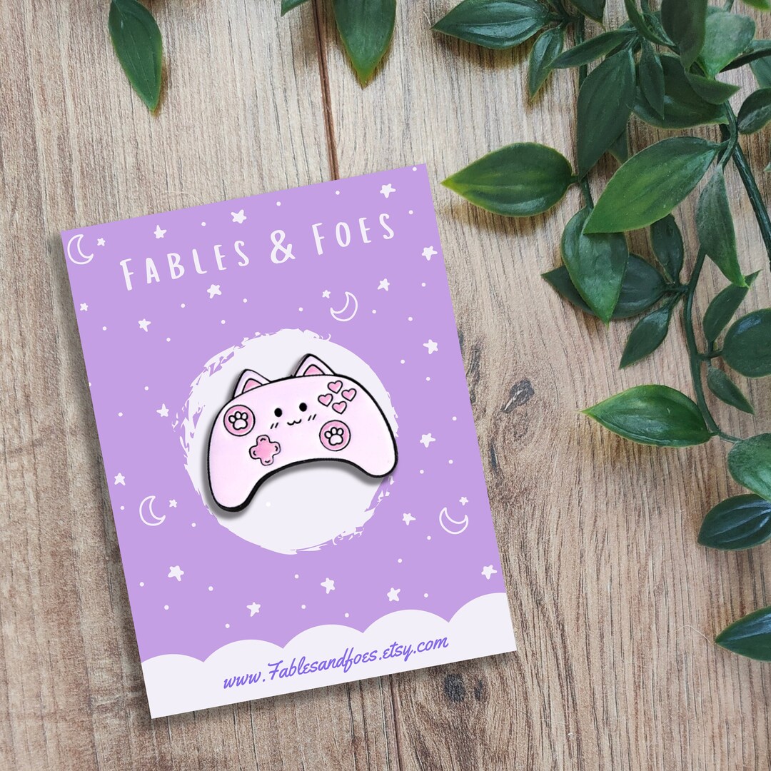 Cute Pink and White Kawaii Gamer Girl Cat Controller Enamel Pin | Kitty ...