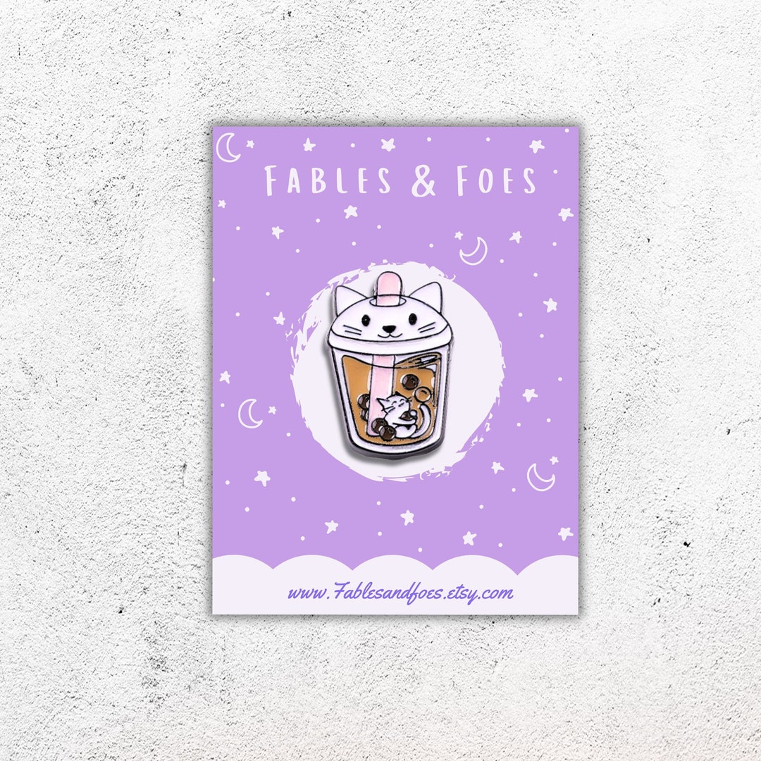 Boba Bubble Tea Cat Enamel Pin | Cute Kawaii Drinks Cup Brooch ...