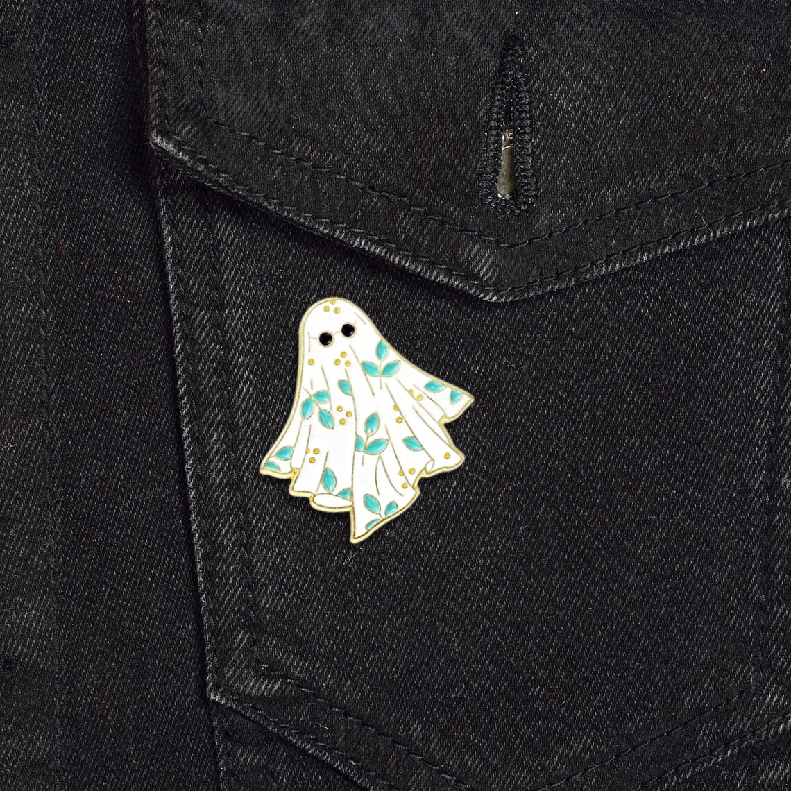 Floral Ghost Enamel Pin | Cute Leaf-patterned Ghoul Brooch | Adorable ...