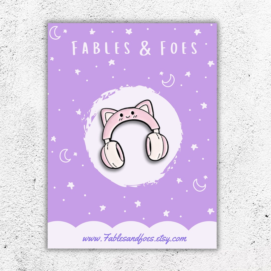 Cute Pink and White Kawaii Gamer Girl Cat Headset Enamel Pin | Kitty ...
