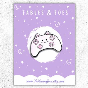 Cute Pink and White Kawaii Gamer Girl Cat Controller Enamel Pin | Kitty ...