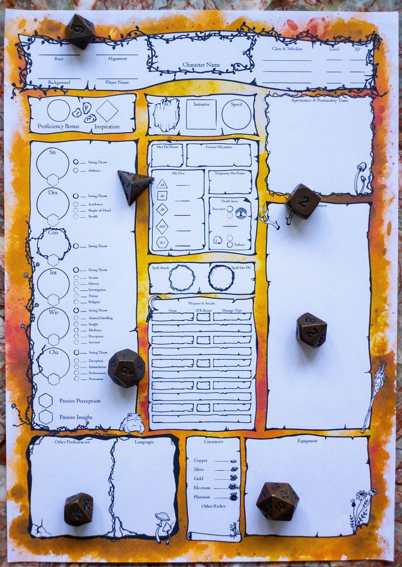5e Character Sheet Pdf Dnd Wildfire Druid Themed Ttrpg - Etsy
