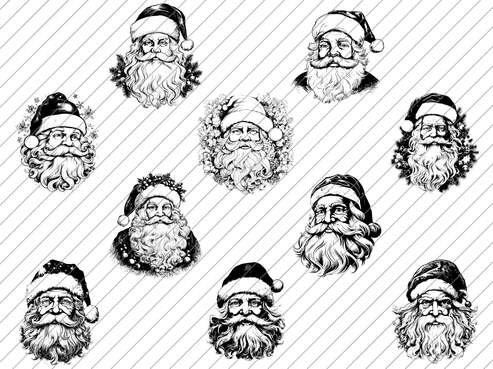 Santa Face Svg Bundle, Santa Head Svg Bundle, Santa Clause Svg, Cute ...