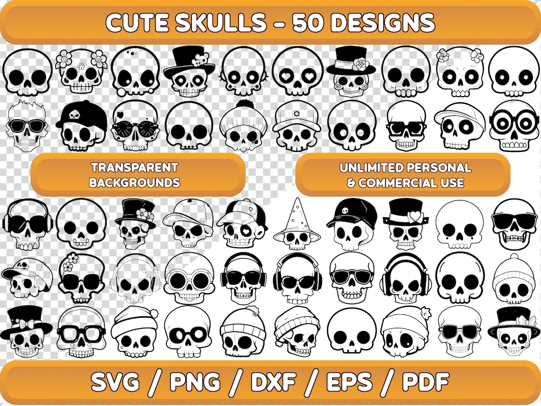 Skull Svg Bundle, Skull Png Bundle, Skull Png, Cute Svg, Kawaii Svg ...
