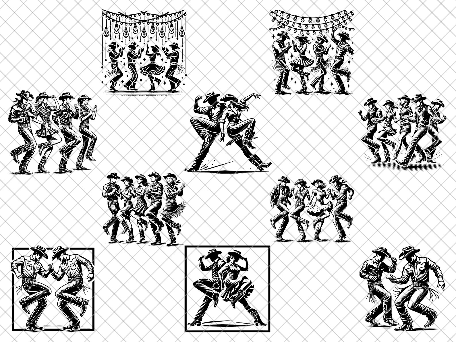 Western Line Dance Clipart Bundle: 50 SVG PNG Designs (digital Download ...