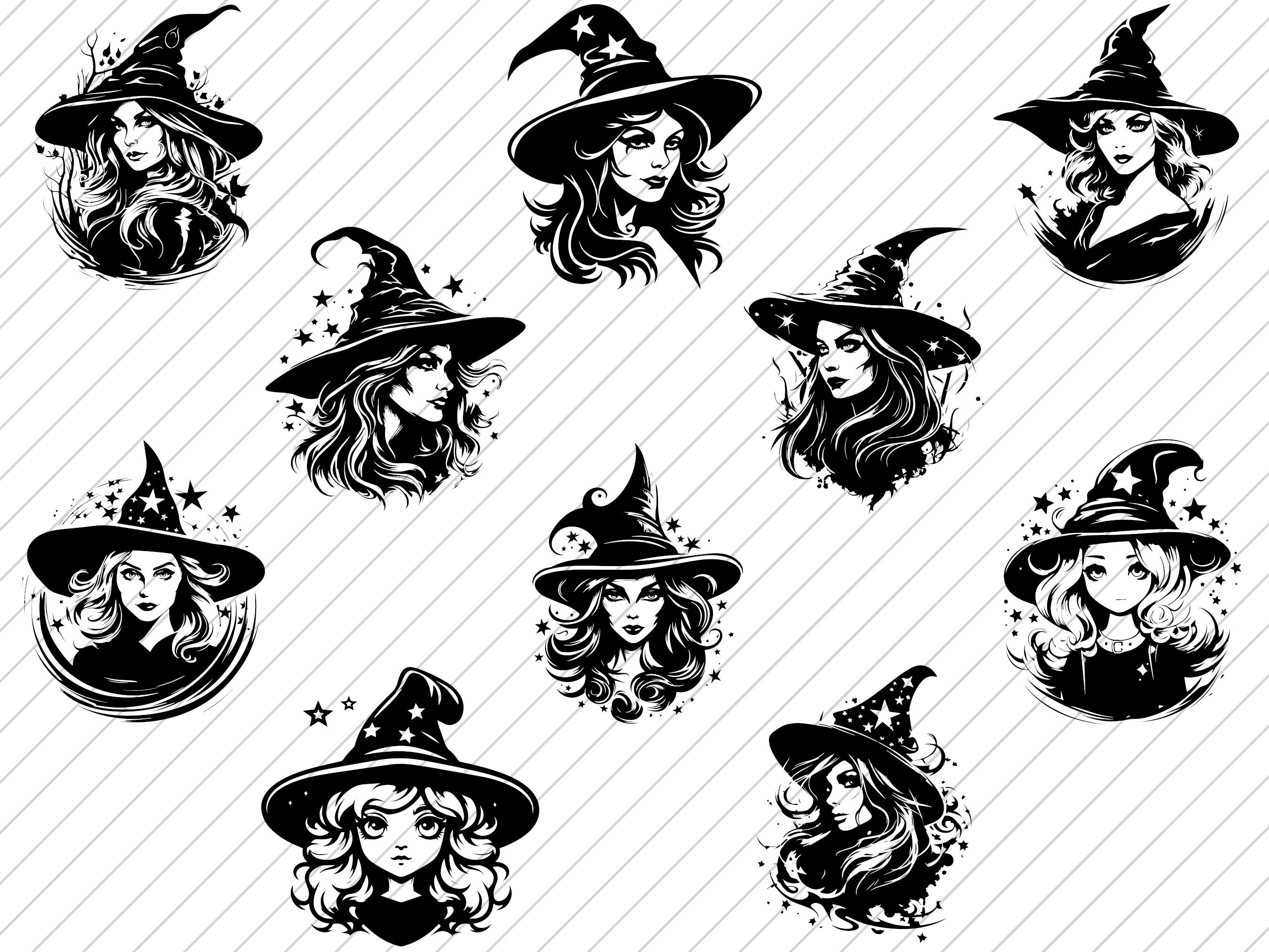 Witch Face Svg Bundle, Witch Silhouette Svg, Halloween Witch Png, Svg ...