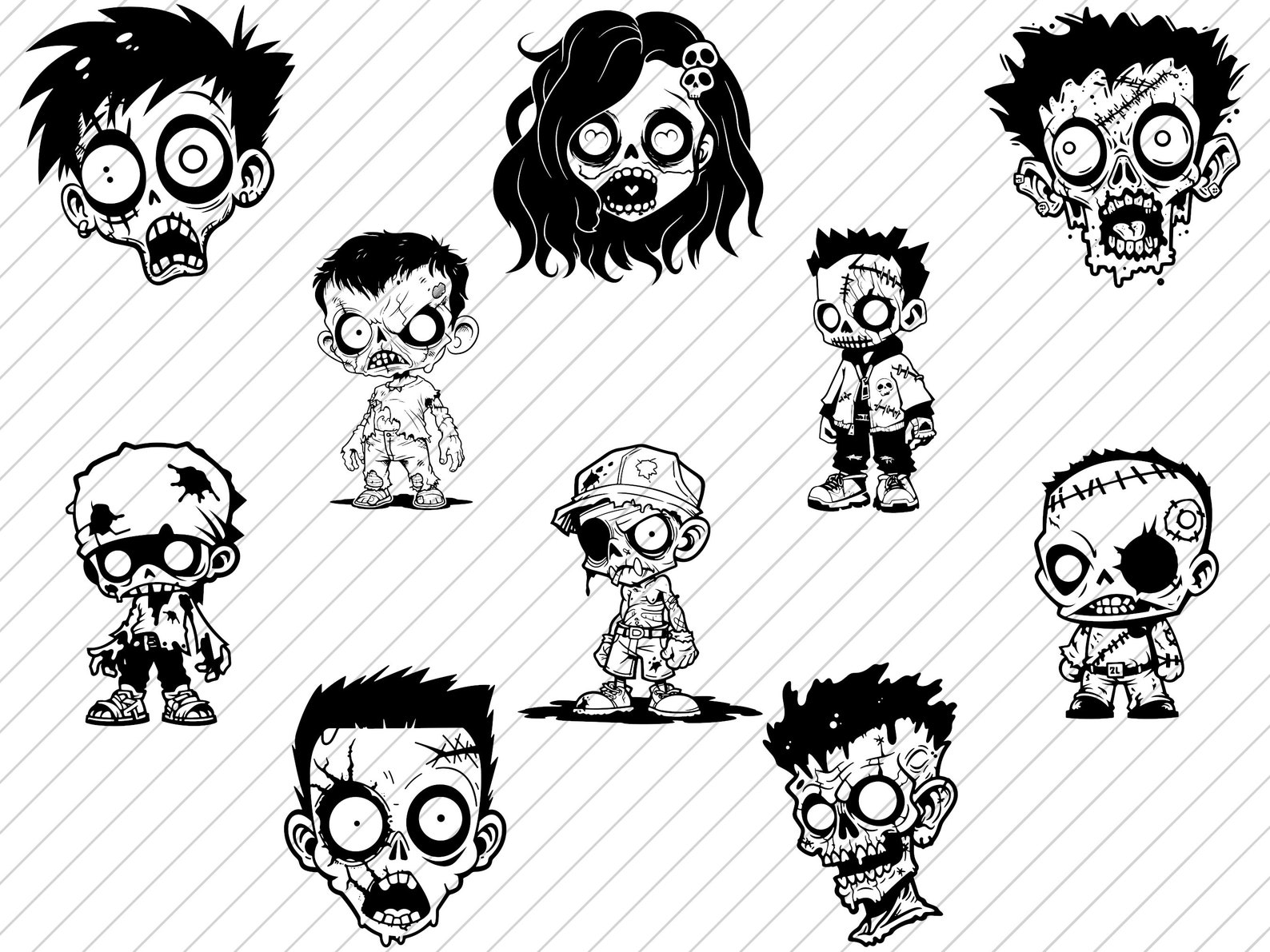 Zombie Svg Bundle, Cartoon Zombie, Zombie Bundle, Monster Svg, Kawaii ...